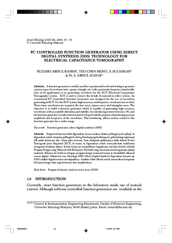 (PDF) PC Controlled Function Generator Using Direct Digital Synthesis (DDS) Technology For ...