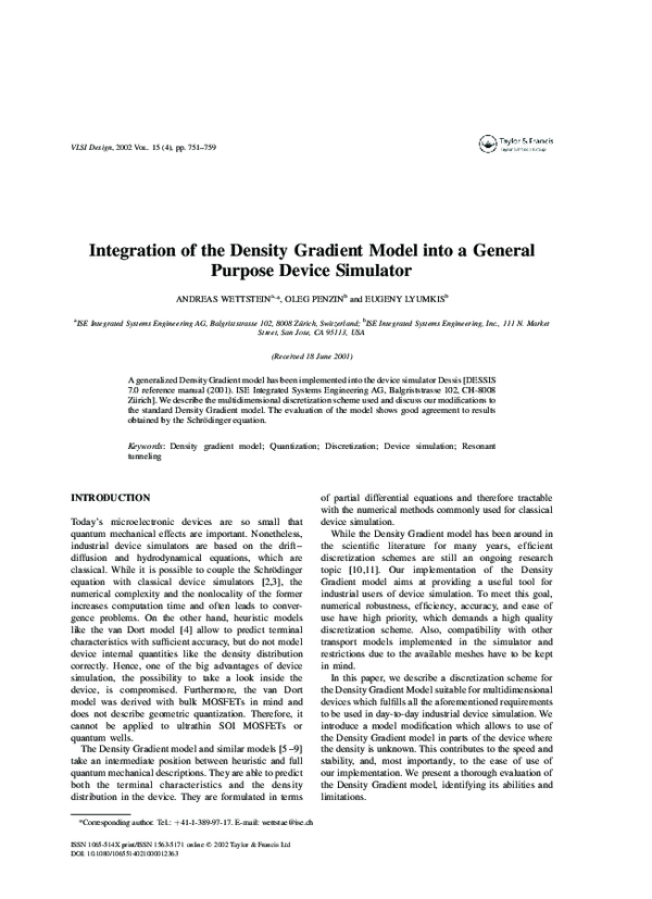 Pdf Integration Of The Density Gradient Model Into A General Purpose Device Simulator