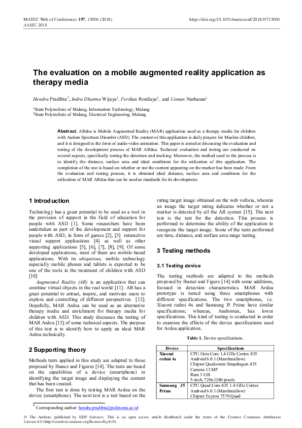 (PDF) The evaluation on a mobile augmented reality application as therapy media