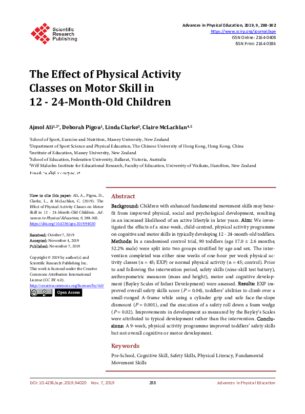 (PDF) The Effect of Physical Activity Classes on Motor Skill in 12 - 24 ...