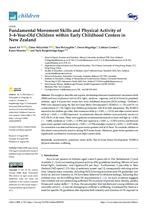 (PDF) Fundamental Movement Skills and Physical Activity of 3–4-Year-Old ...