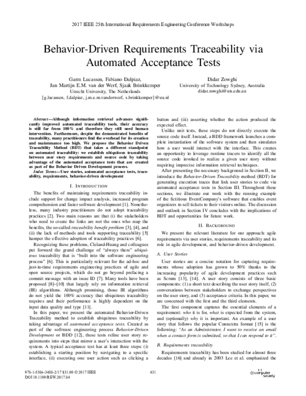 (PDF) Behavior-Driven Requirements Traceability via Automated ...