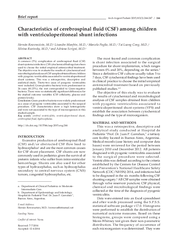 (PDF) Characteristics of cerebrospinal fluid (CSF) among children with ...