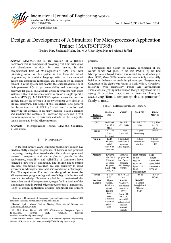 (PDF) Design & Development Of A Simulator For Microprocessor Application Trainer ( Matsoft385)