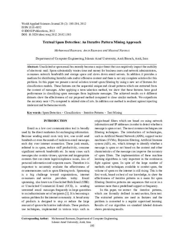 Pdf Textual Spam Detection An Iterative Pattern Mining Approach