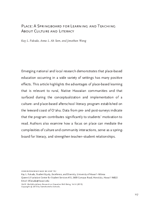 (PDF) Place: A Springboard for Learning and Teaching About Culture and ...