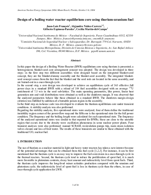 (PDF) Design of a boiling water reactor equilibrium core using thorium ...
