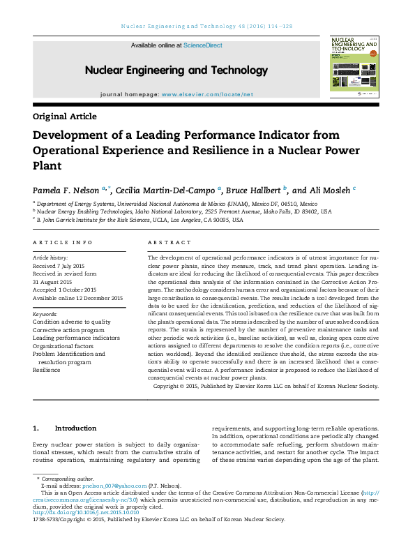 (PDF) Development of a Leading Performance Indicator from Operational ...