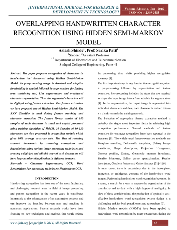 (PDF) Overlapping Handwritten Character Recognition Using Hidden Semi ...
