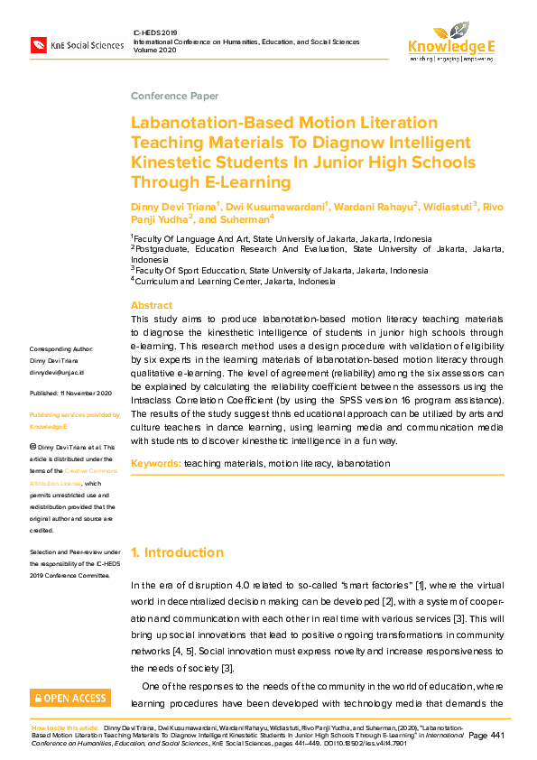 (PDF) Labanotation-Based Motion Literation Teaching Materials To Diagnow Intelligent Kinestetic ...
