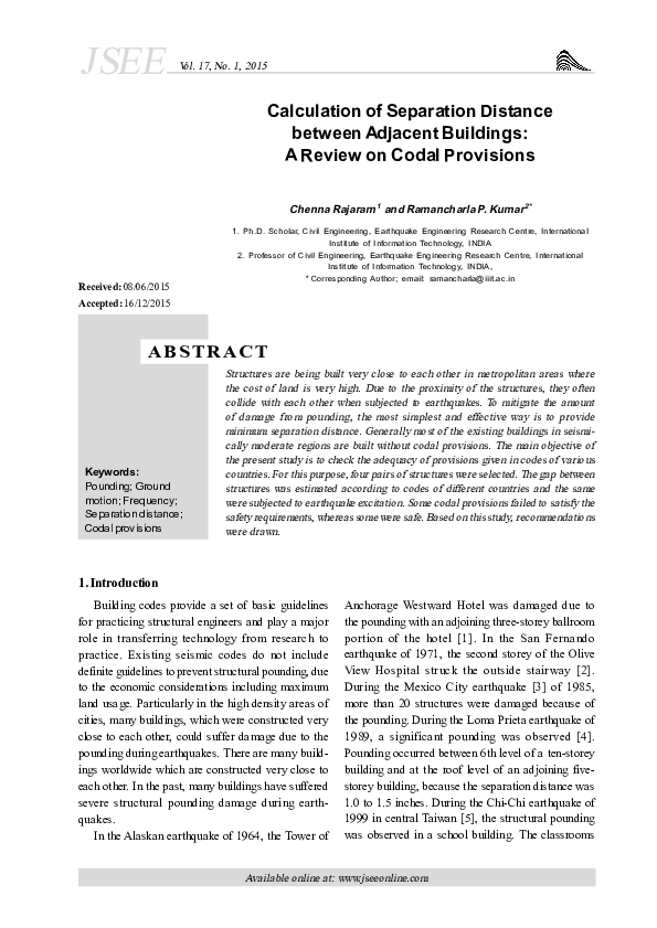 (PDF) Calculation of Separation Distance between Adjacent Buildings: A ...