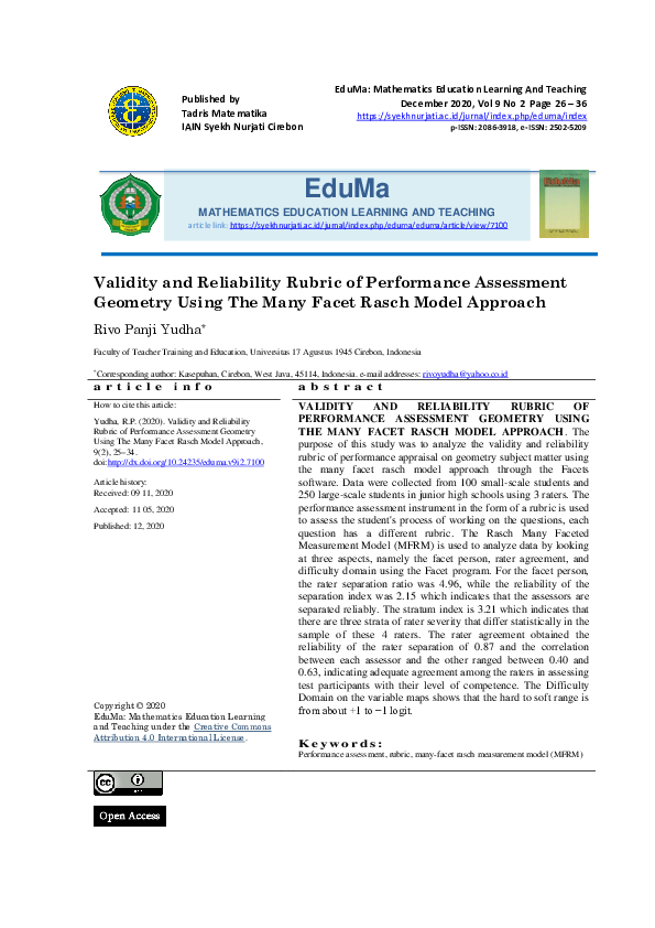 (PDF) Validity And Reliability Rubric Of Performance Assessment ...