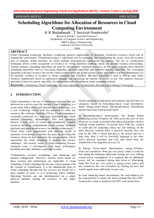 (PDF) Scheduling Algorithms for Allocation of Resources in Cloud ...