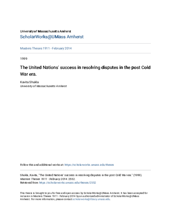 (PDF) The United Nations' success in resolving disputes in the post ...
