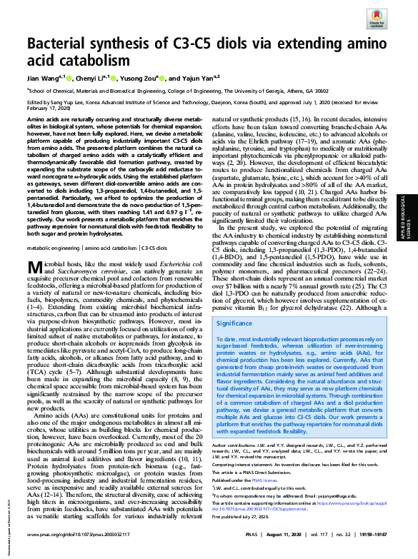 (PDF) Bacterial synthesis of C3-C5 diols via extending amino acid ...