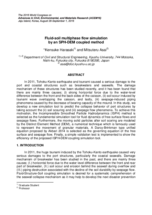 (PDF) Fluid-soil multiphase flow simulation by an SPH-DEM coupled method | Mitsuteru Asai ...