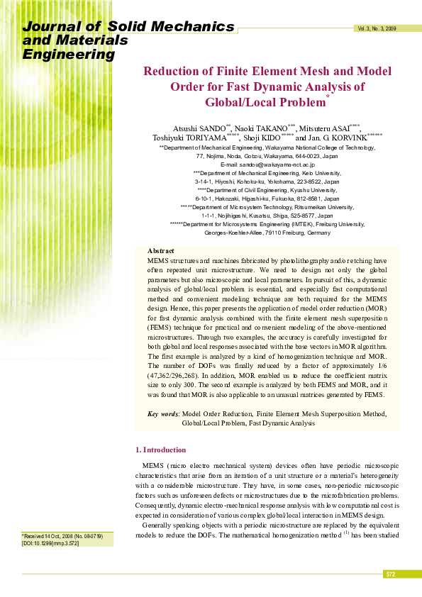 (PDF) Reduction of Finite Element Mesh and Model Order for Fast Dynamic Analysis of Global/Local ...