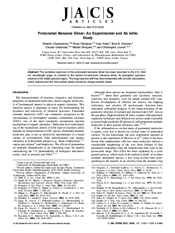 (PDF) Protonated Benzene Dimer: An Experimental and Ab Initio Study