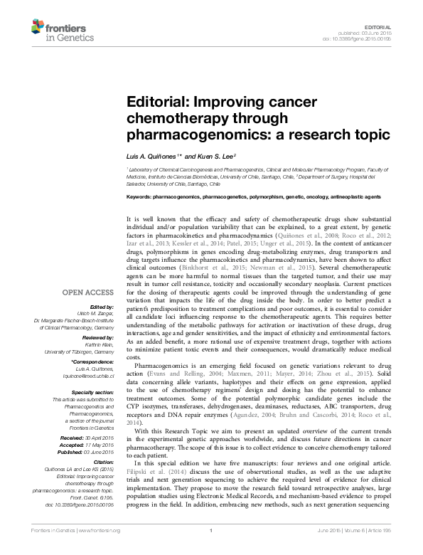 (PDF) Editorial: Improving cancer chemotherapy through pharmacogenomics ...