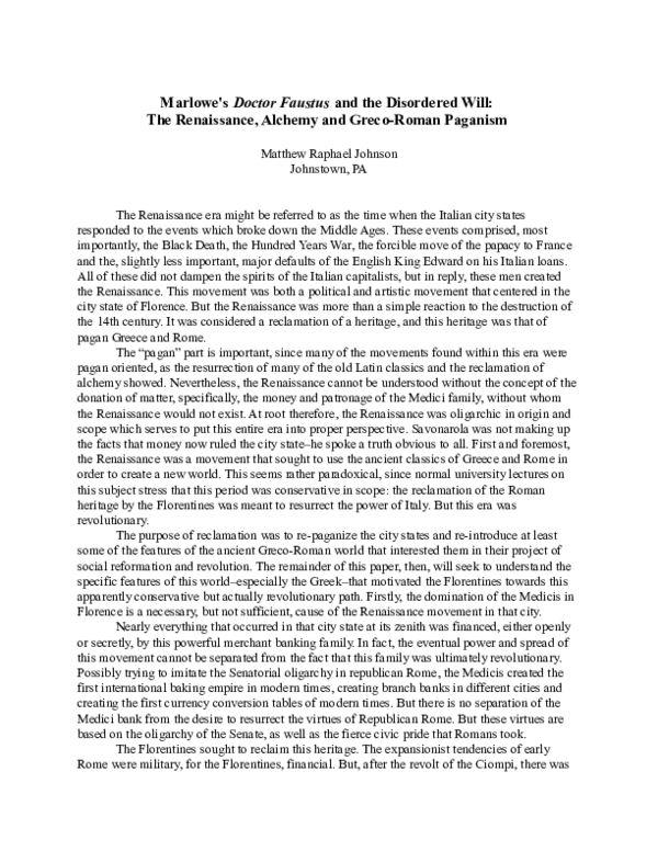 (PDF) Marlowe's Doctor Faustus and the Disordered Will: The Renaissance ...