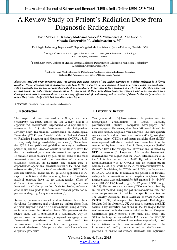 (PDF) Study on Patient ’ s Radiation Dose from Diagnostic Radiography ...