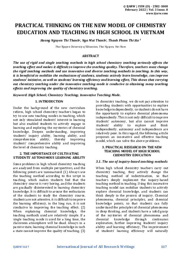 (PDF) PRACTICAL THINKING ON THE NEW MODEL OF CHEMISTRY EDUCATION AND ...