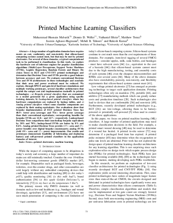 (PDF) Printed Machine Learning Classifiers