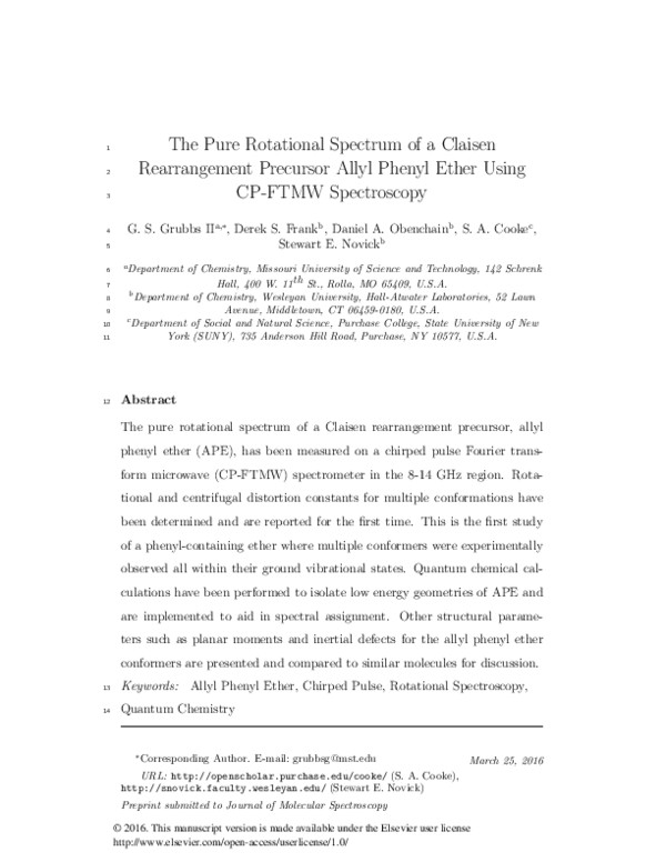 Pdf The Pure Rotational Spectrum Of A Claisen Rearrangement Precursor