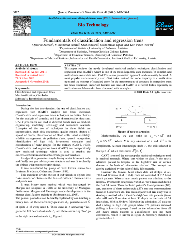 Pdf Fundamentals Of Classification And Regression Trees