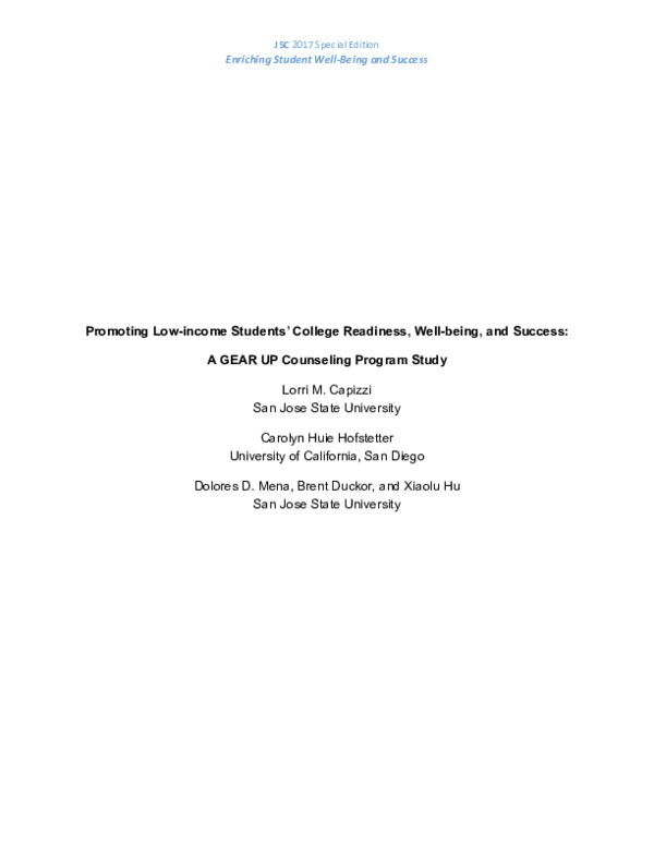 (PDF) Promoting Low-Income Students' College Readiness, Well-Being, and ...