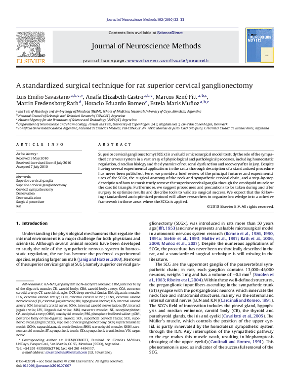 (PDF) A standardized surgical technique for rat superior cervical ...
