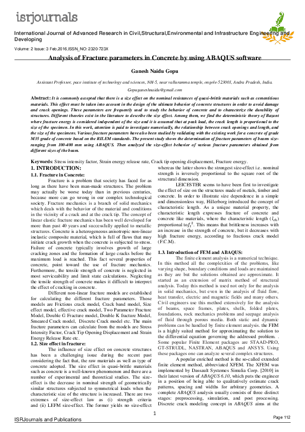 Pdf Analysis Of Fracture Parameters In Concrete By Using Abaqus Software