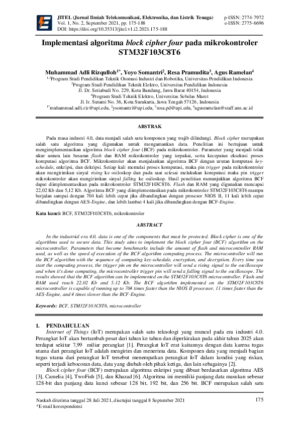 Pdf Implementasi Algoritma Block Cipher Four Pada Mikrokontroler