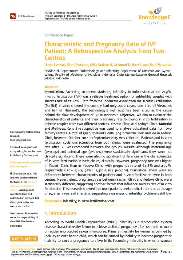 (PDF) Characteristic and Pregnancy Rate of IVF Patient: a Retrospective ...