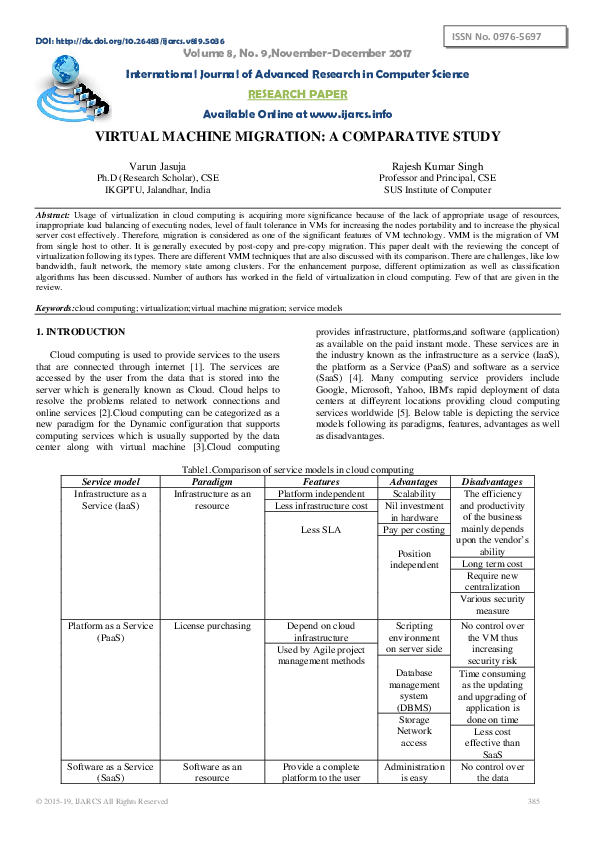 (PDF) Virtual Machine Migration: A Comparative Study