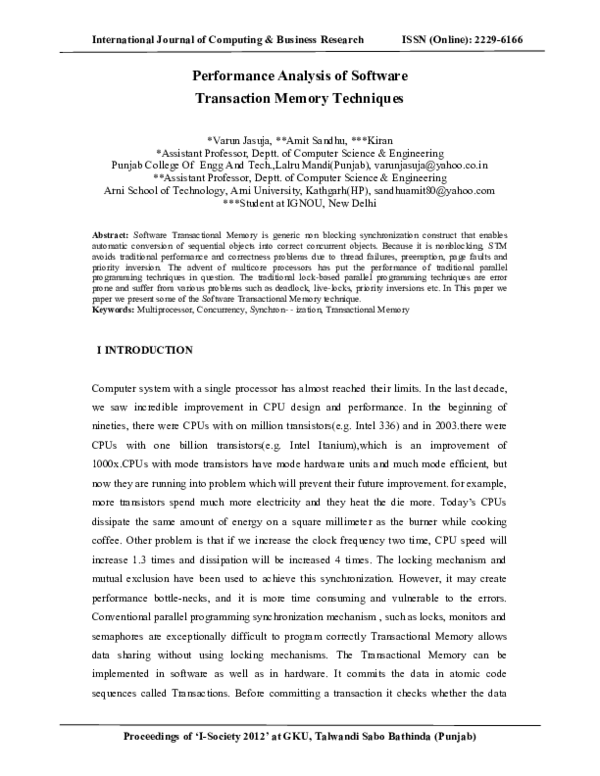 (PDF) Performance Analysis of Software Transaction Memory Techniques
