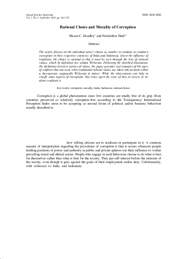 (PDF) Rational Choice and Morality of Corruption | Mason Hoadley ...
