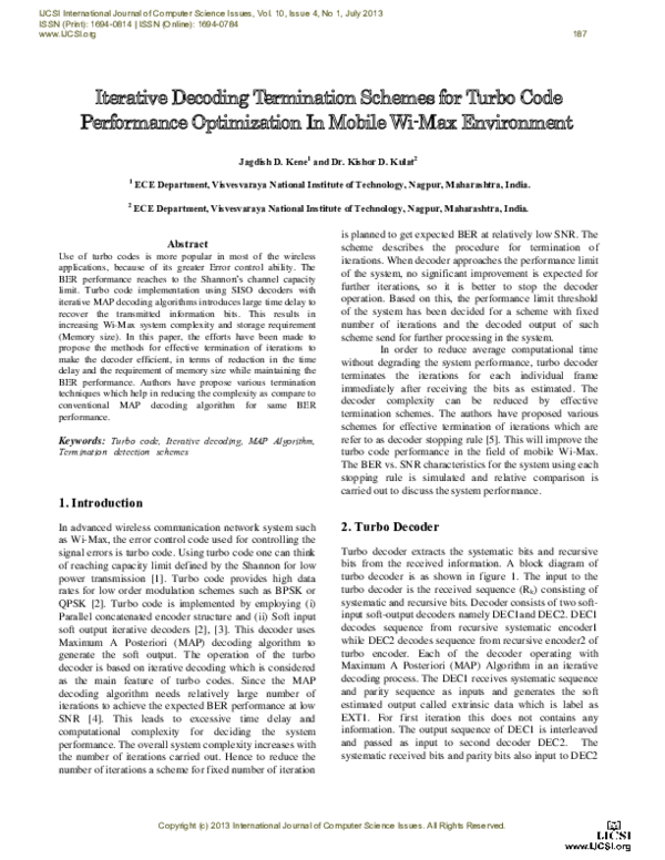(PDF) Iterative Decoding Termination Schemes for Turbo Code Performance ...