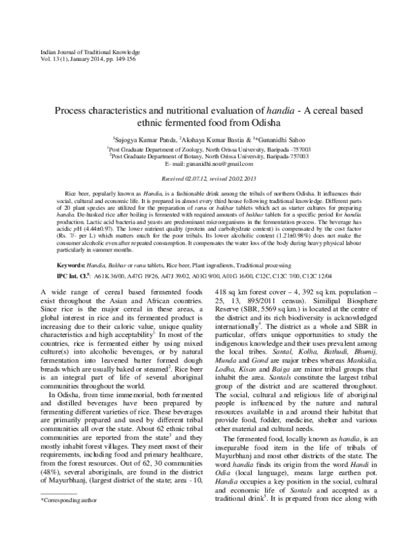 (PDF) Process characteristics and nutritional evaluation of handia - A ...