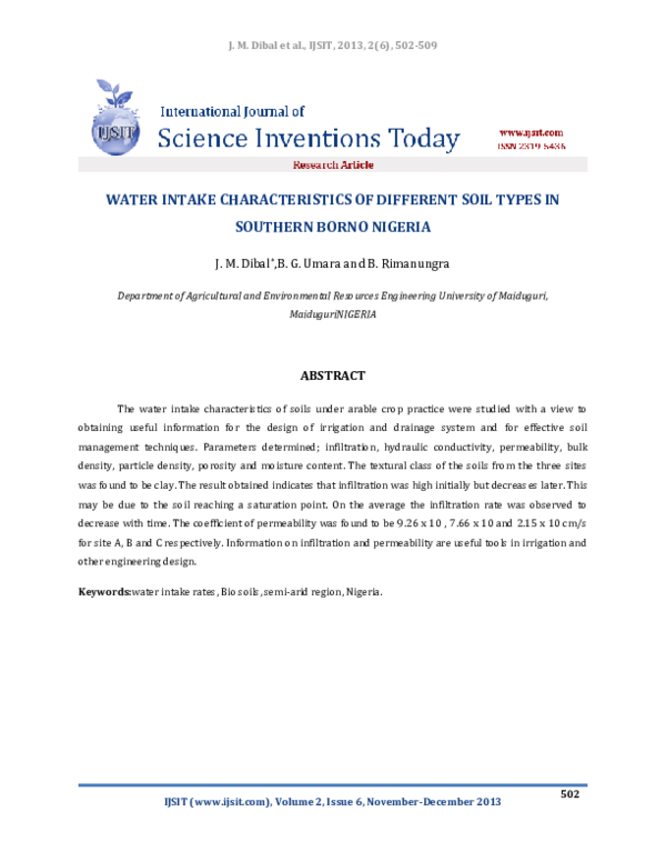 (PDF) Water Intake Characteristics of Different Soil Types in Southern ...