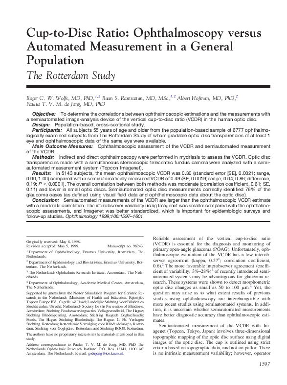 (PDF) Cup-to-disc ratio: ophthalmoscopy versus automated measurement in ...