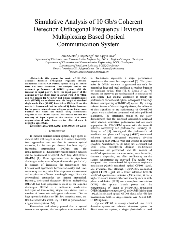 (PDF) Simulative Analysis of 10 Gb / s Coherent Detection Orthogonal Frequency Division ...