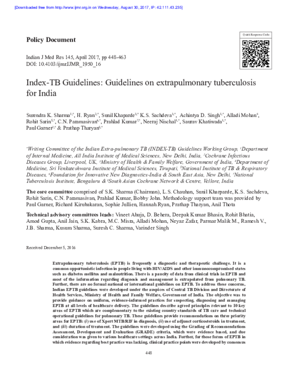 (PDF) Index-TB guidelines: Guidelines on extrapulmonary tuberculosis ...