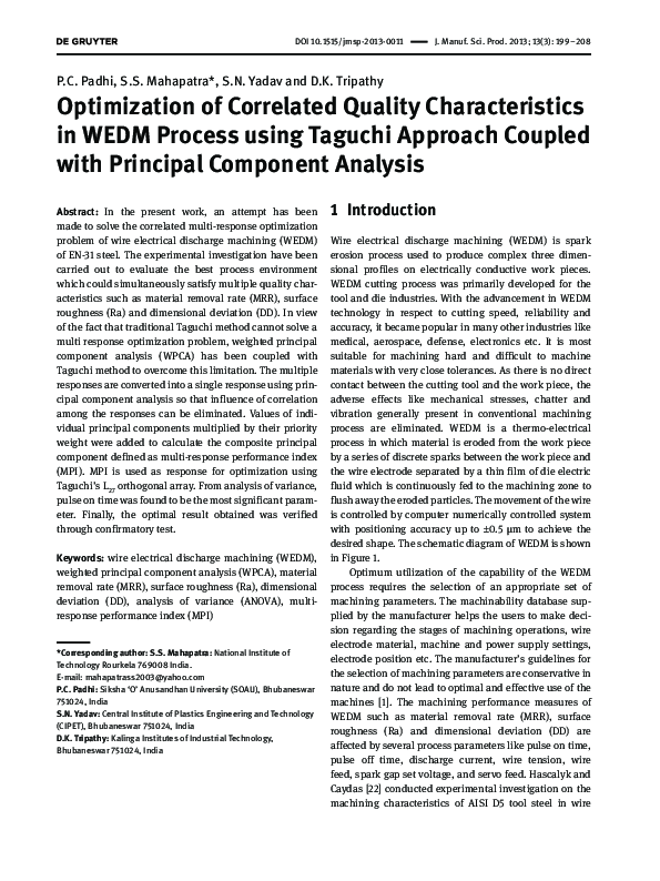 (PDF) Optimization of Correlated Quality Characteristics in WEDM Process using Taguchi Approach ...