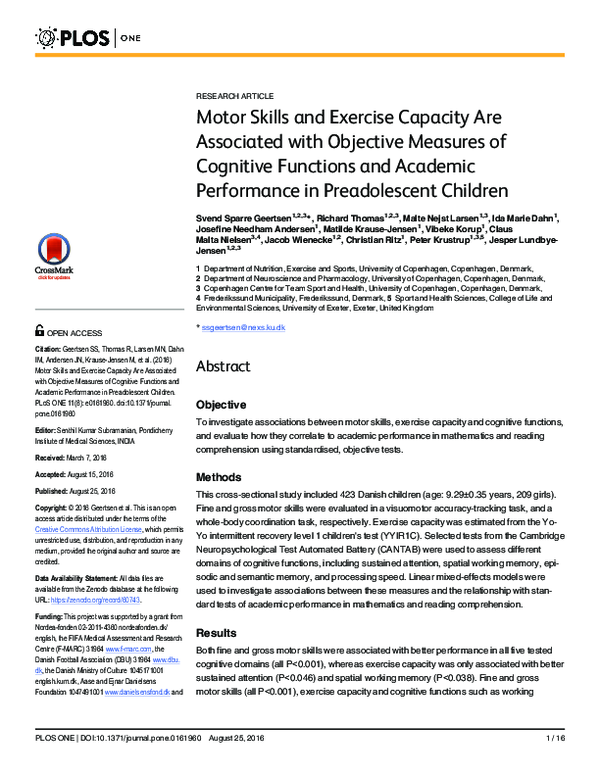 (PDF) Motor Skills, Exercise, and Academic Performance