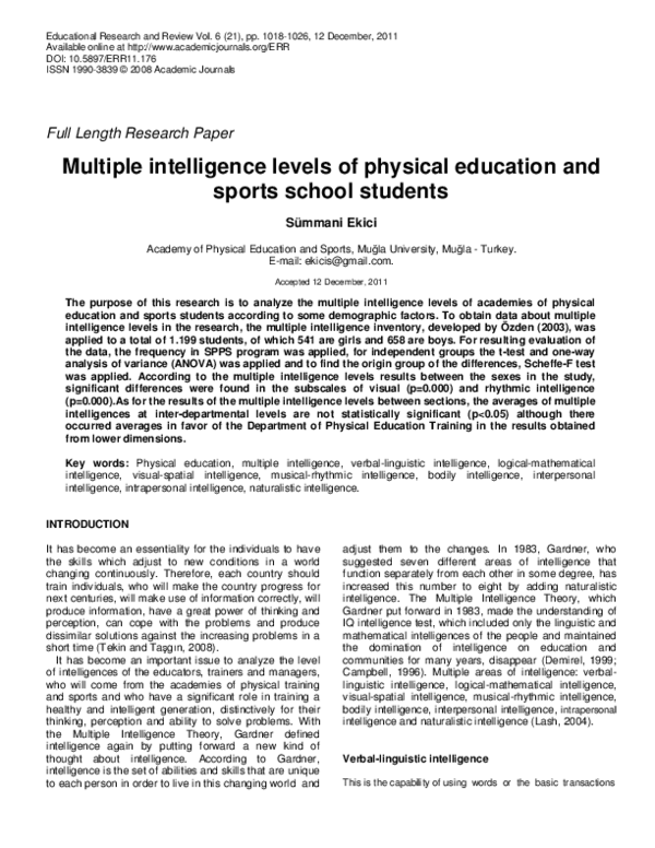(PDF) Multiple intelligence levels of physical education and sports ...