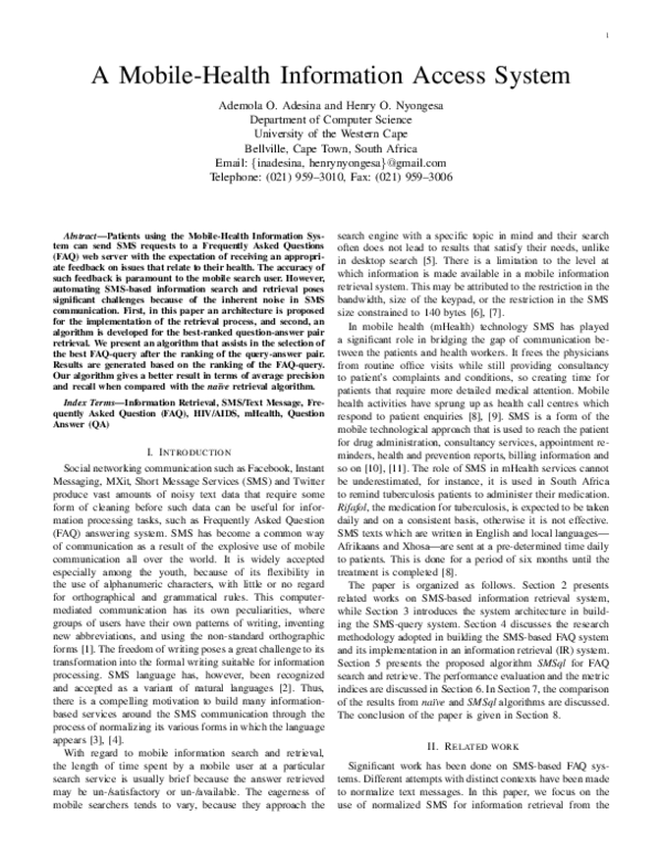 (PDF) A Mobile-Health Information Access System