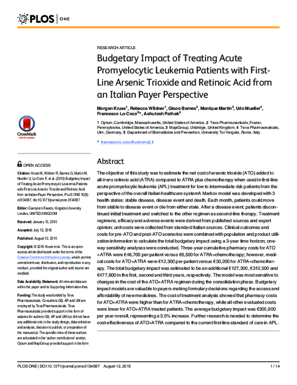 (PDF) Budgetary Impact of Treating Acute Promyelocytic Leukemia ...