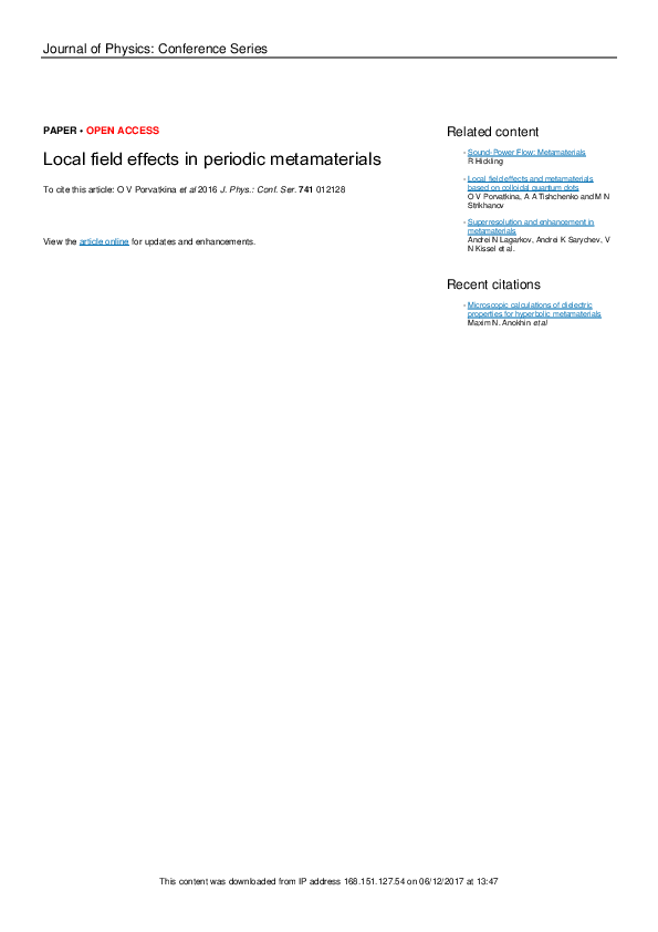 (PDF) Local field effects in periodic metamaterials | Alexey Tishchenko ...