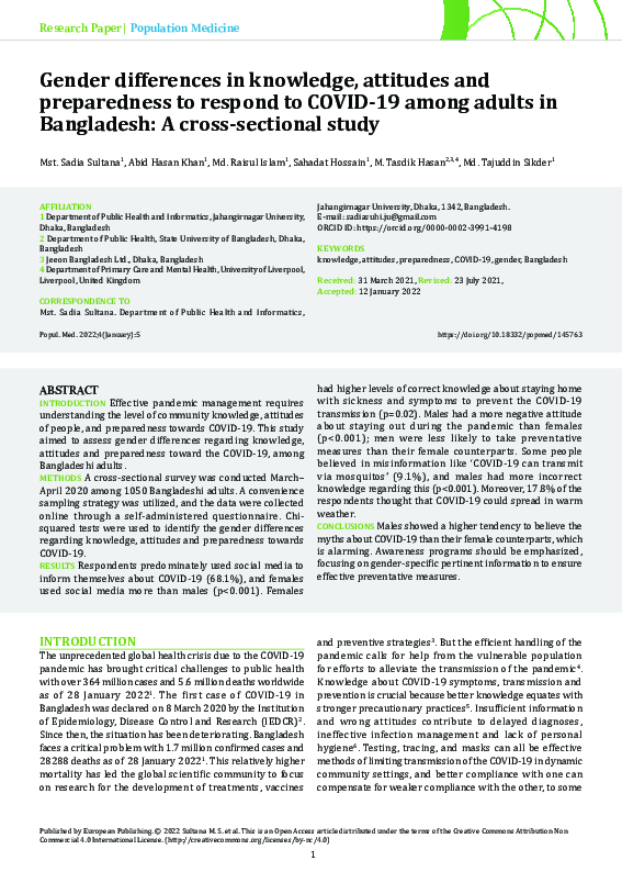 (PDF) Gender differences in knowledge, attitudes and preparedness to ...